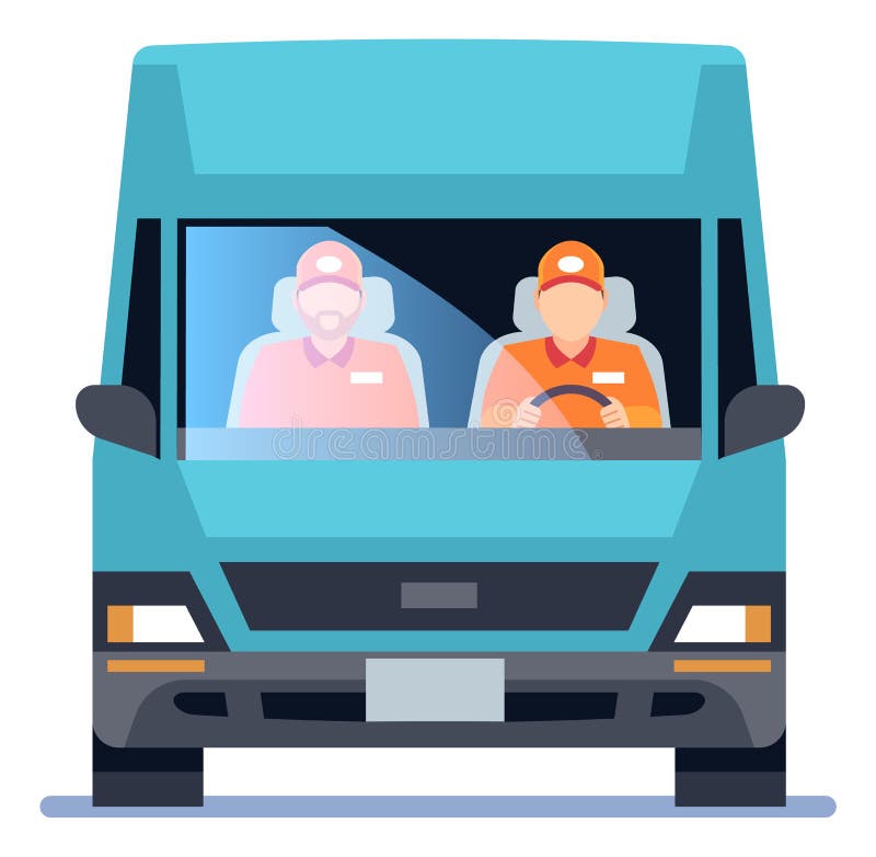 Workers in Van Front View. Cargo Shipping Service Icon Stock Vector ...