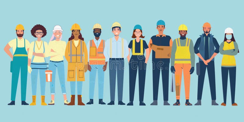 Workers of Various Professions on a Blue Background Symbolizing Labor ...