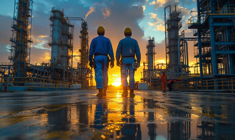 Workers Walk through the Factory, Rear View. Stock Photo - Image of ...