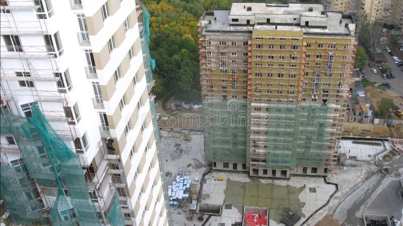 Construction of a House with Concrete Columns and Roof Installation ...