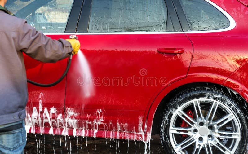 Workers in the Wash Clean a Red Car Stock Photo - Image of vehicle ...