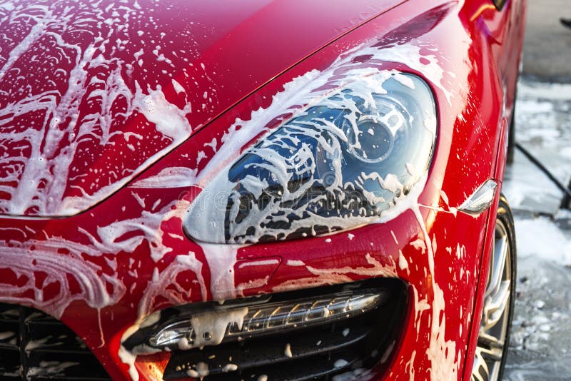 Workers in the Wash Clean a Red Car Stock Image - Image of black ...