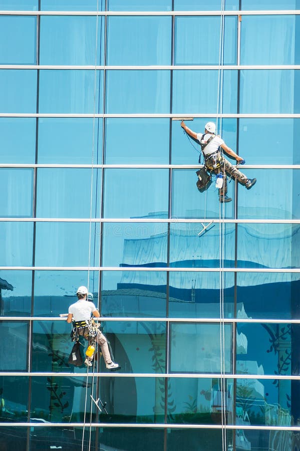 Workers Washing Windows of the Modern Building Editorial Photo - Image ...