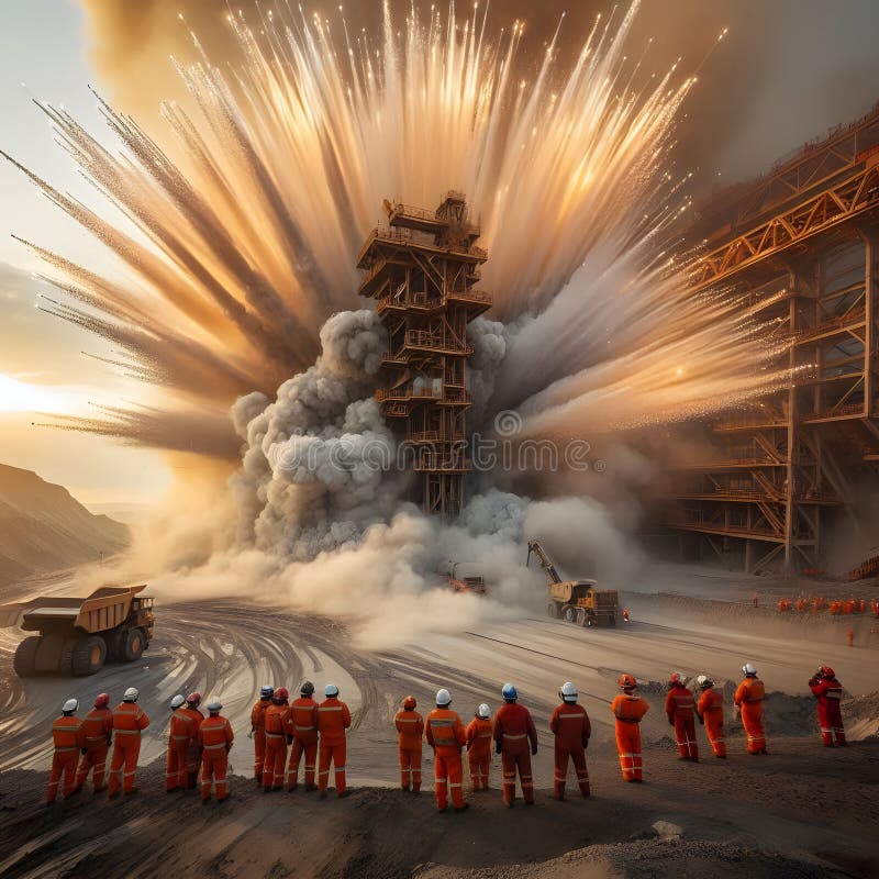 Workers Watching a Controlled Demolition at a Construction Site with ...