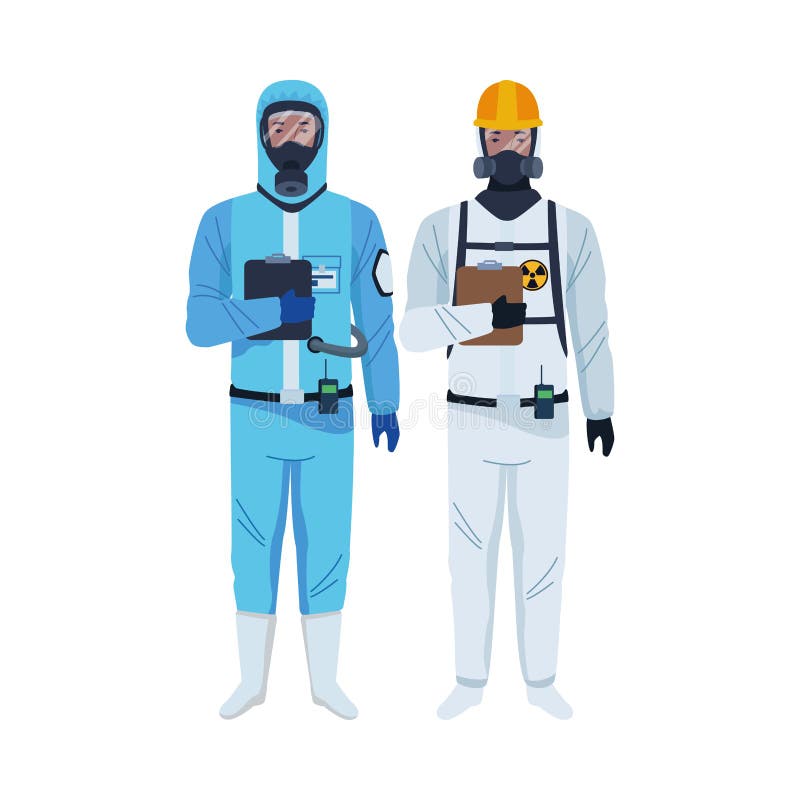 Workers Wearing Biosafety Suits Characters Stock Vector - Illustration ...