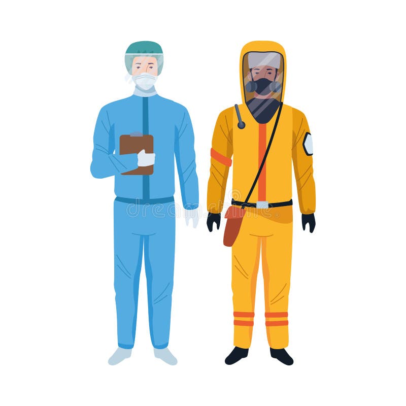 Workers Wearing Biosafety Suits Characters Stock Vector - Illustration ...