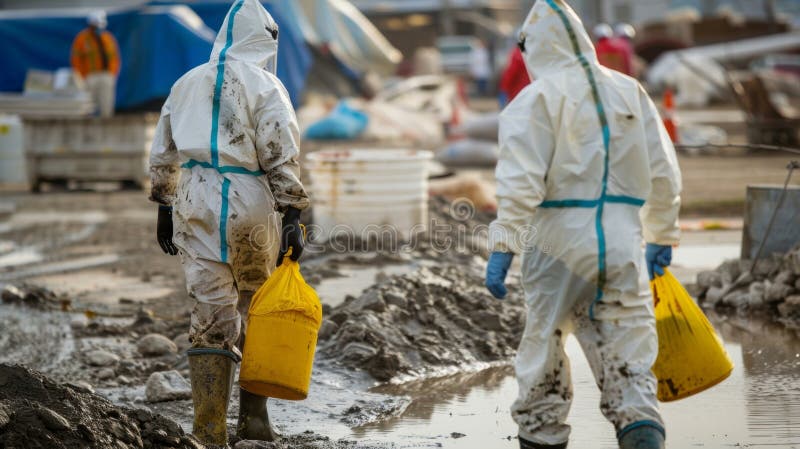 Workers Wearing Protective Gear As they Remove Hazardous Waste from the ...
