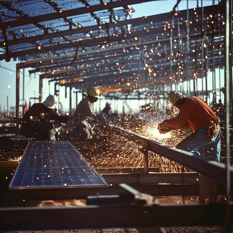 Workers Welding Frames for Solar Panels on an Installation Site Stock ...