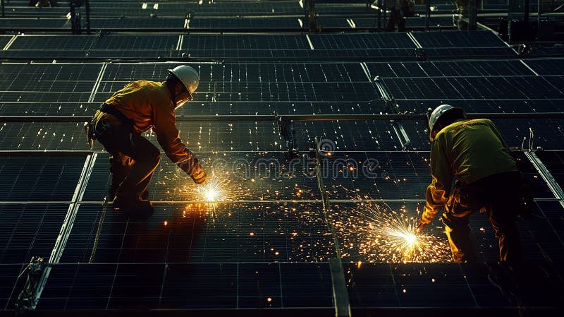 Workers Welding Frames for Solar Panels on an Installation Site Stock ...
