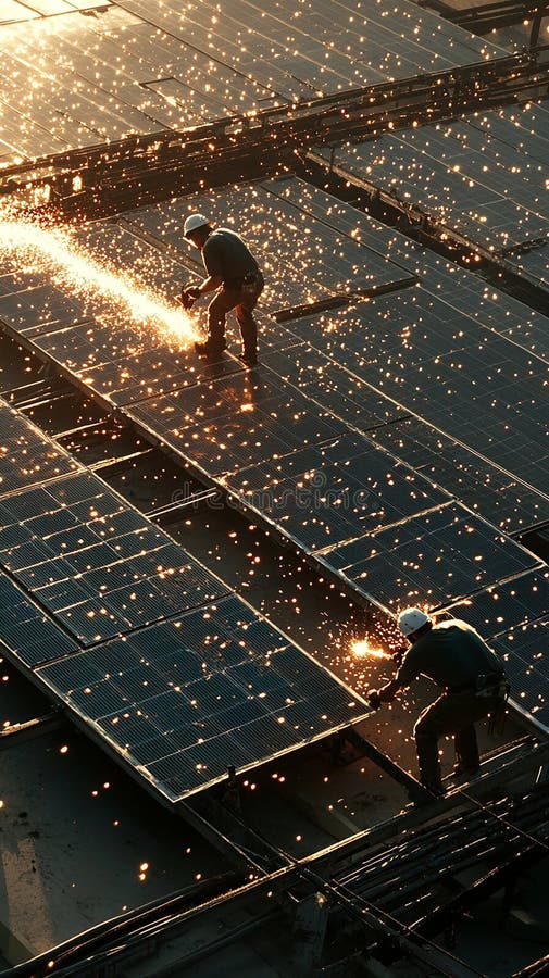 Workers Welding Frames for Solar Panels on an Installation Site Stock ...