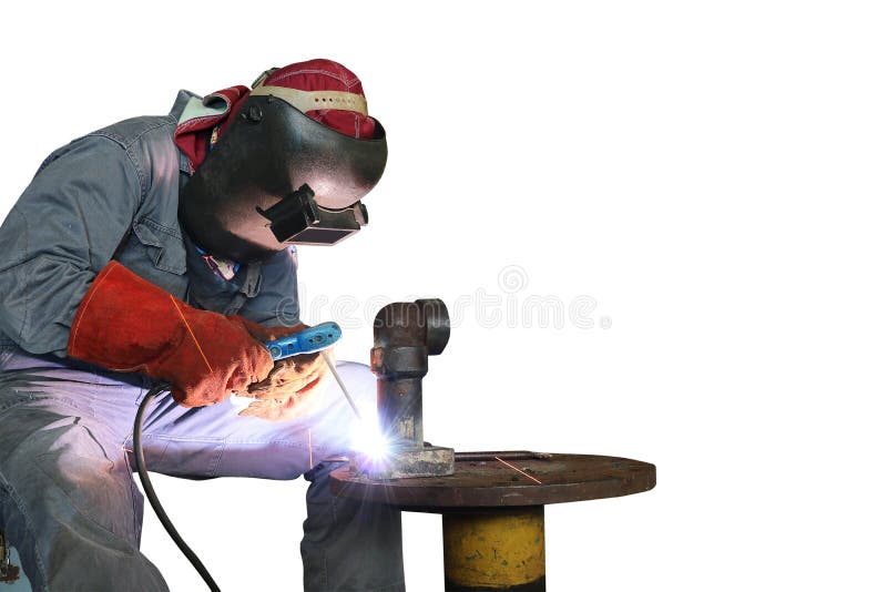 Welder is Welding Metal Steel Pipe Isolated on White Stock Image ...