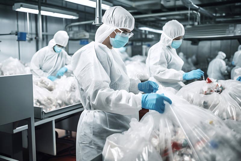 Workers in Protective Uniforms and Masks Remove Accumulated Garbage and ...