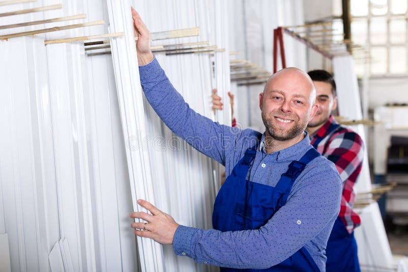 Workers at Window Production Warehouse Stock Photo - Image of indoor ...