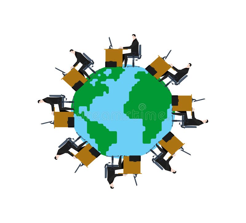 Workers Work All Over Earth. Concept of a Network of Workers Around the ...