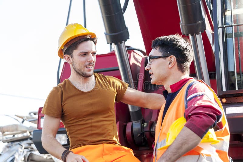 Workers in a work break stock photo. Image of building - 50354574