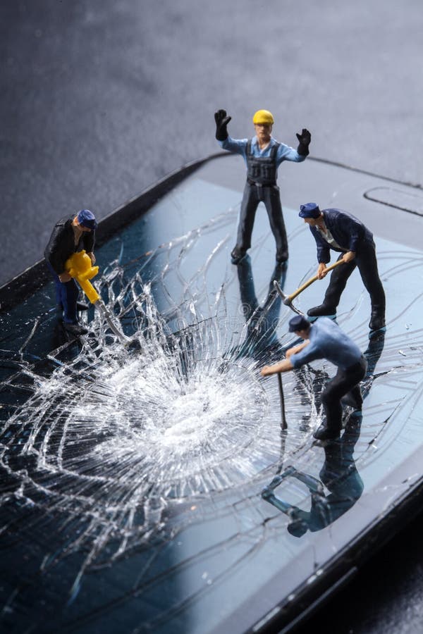 Workers Work on the Broken Screen of a Mobile Phone Stock Image - Image ...