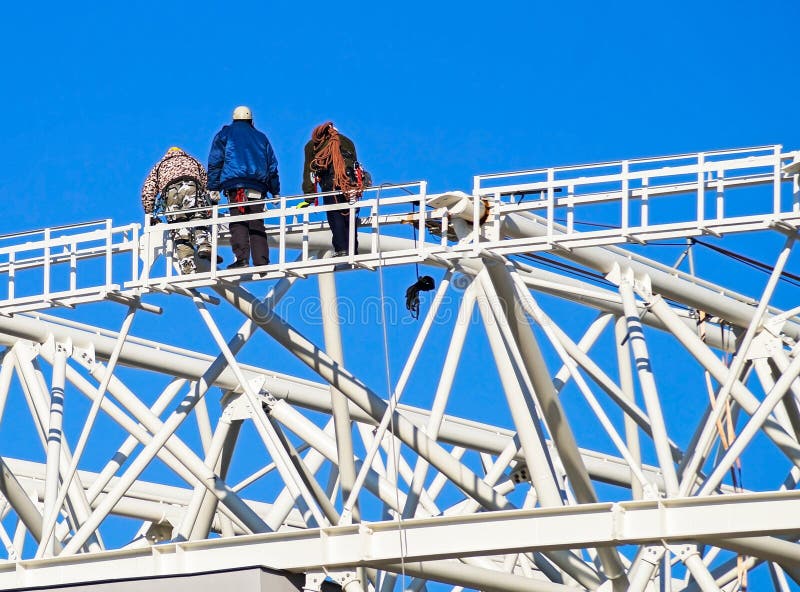 Workers Work at the Construction of a Metal Structure Stock Image ...