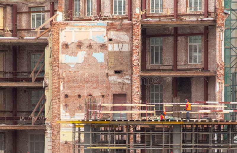 Workers Work at a House Construction Stock Image - Image of blue ...