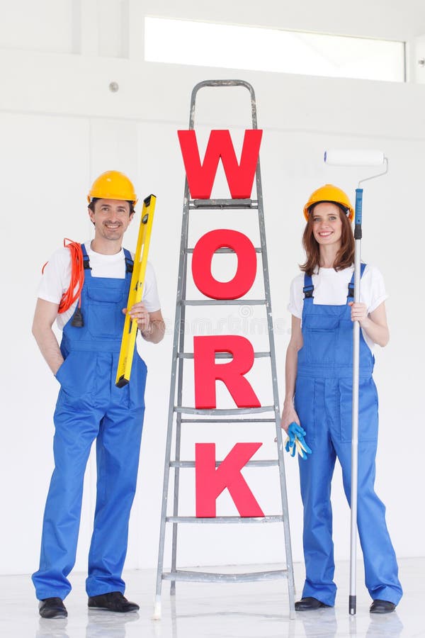 Workers with WORK letters stock photo. Image of employee - 61918704