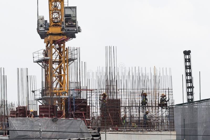 Workers are Working on Building Structure Stock Image - Image of ...