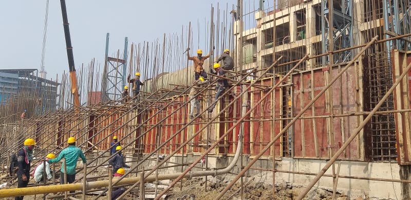 Concrete Casting Works in Old 4-story Residential Building Editorial ...