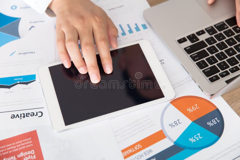 Workers are Working through Ipad and Computer Editorial Photography ...