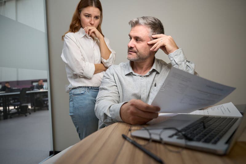 Workers Working in Office, Looking at Contract Stock Image - Image of ...