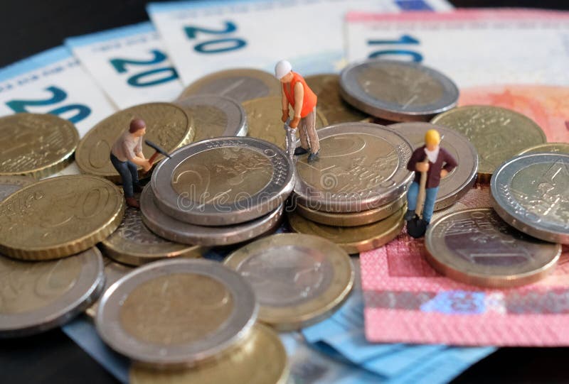 Workers Working on a Pile of Money Stock Image - Image of wealth ...