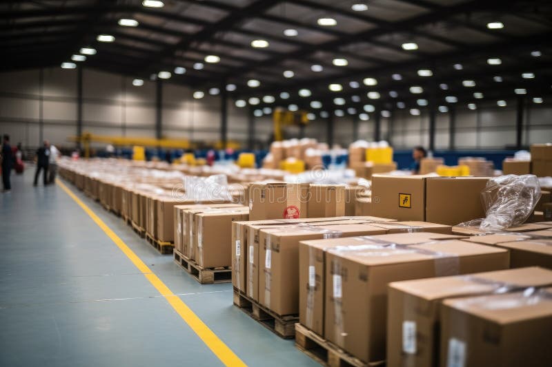 Workers Working at Post Delivery Service Warehouse with Cardboard Boxes ...