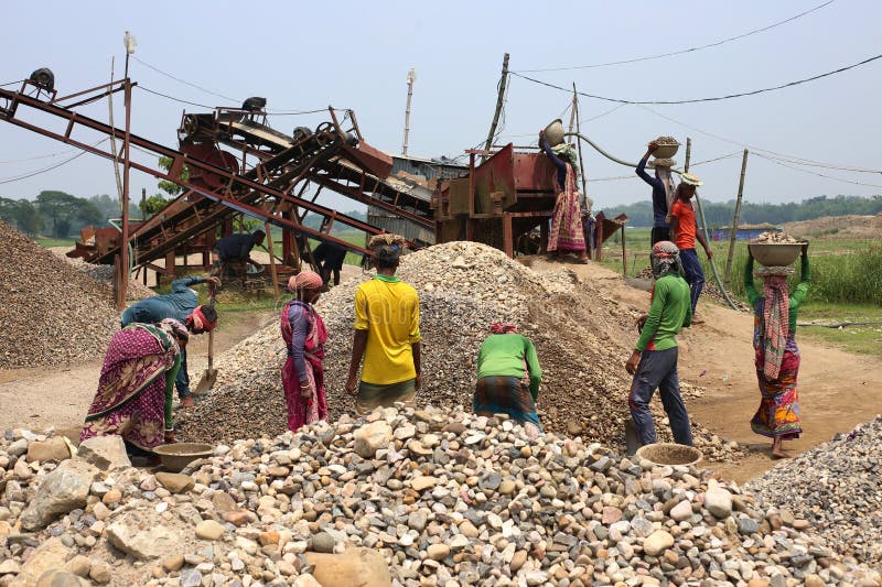 The Workers are Working in the Stone Crusher Factory Editorial ...