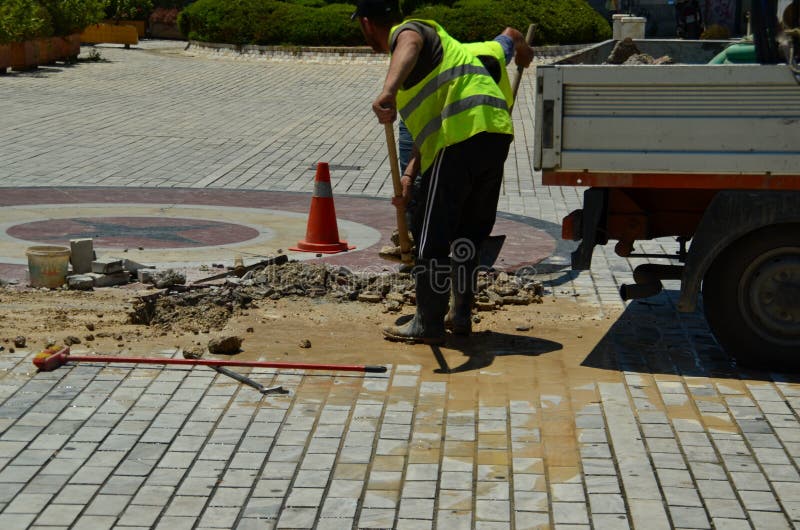 Workers Working on Street Yellow Jackets Orange Cones Editorial Stock ...