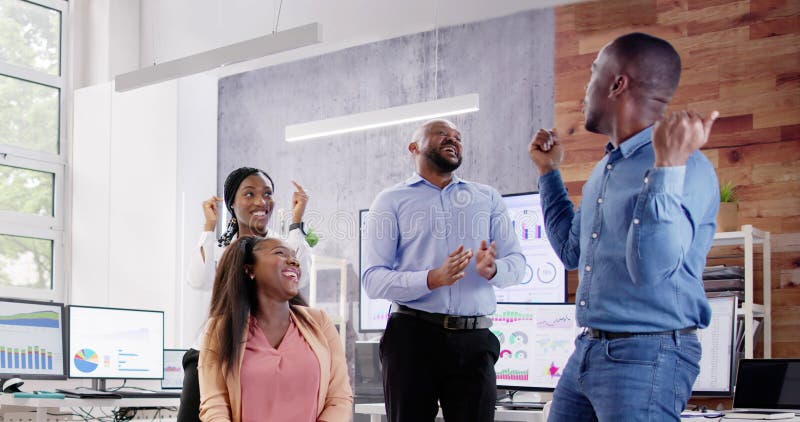 Workers at Workplace High Five. Office Collaboration Stock Image ...
