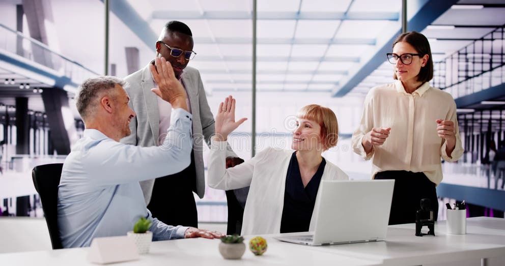 Workers at Workplace High Five. Office Collaboration Stock Image ...