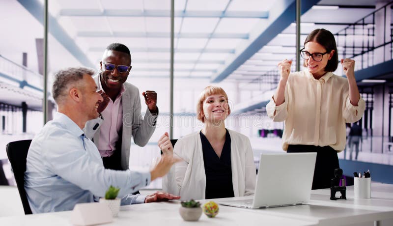 Workers at Workplace High Five. Office Collaboration Stock Image ...