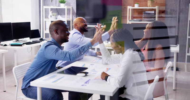 Workers at Workplace High Five. Office Collaboration Stock Image ...