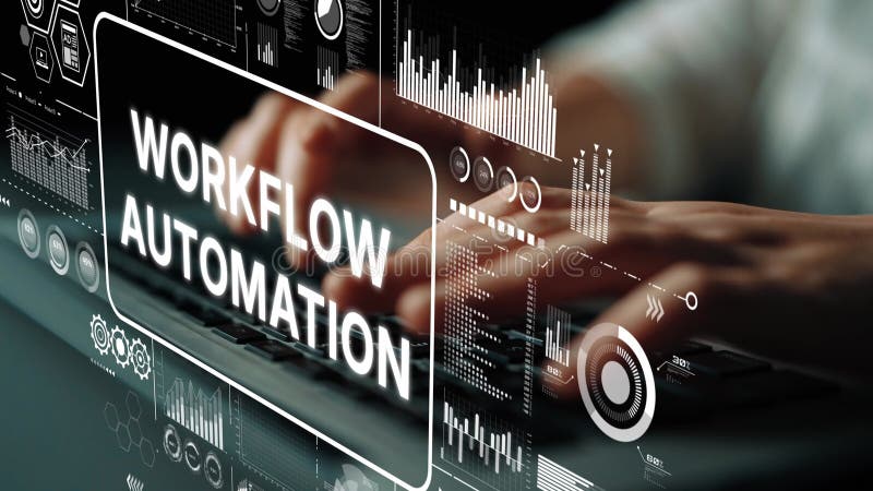 Workflow Automation Concept Showing Hands Typing on Keyboard with ...
