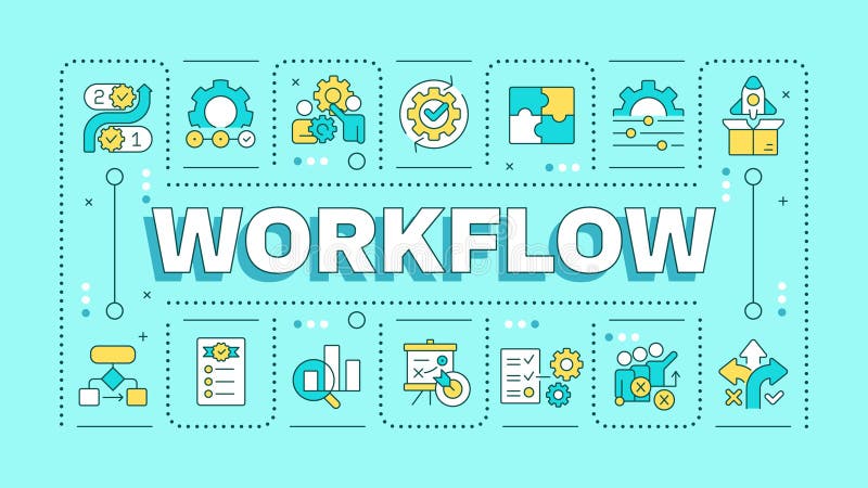 Workflow cyan word concept stock vector. Illustration of icons - 377914063