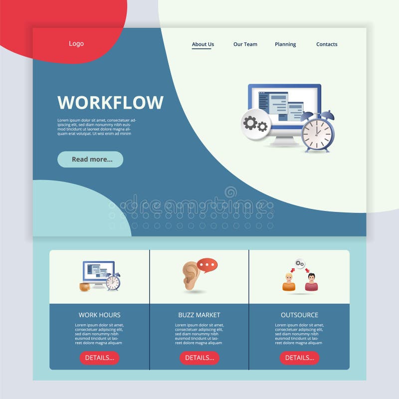 Workflow Flat Landing Page Website Template. Work Hours, Buzz Market ...