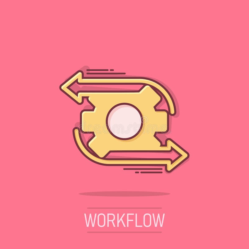 Workflow Icon in Comic Style. Gear Effective Cartoon Vector ...