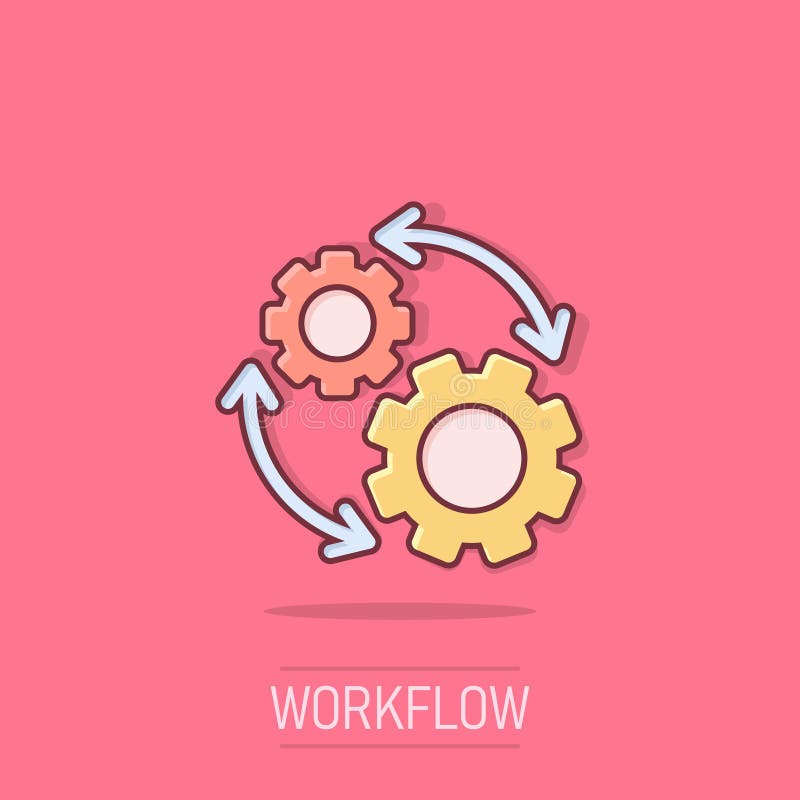 Workflow Icon in Comic Style. Gear Effective Cartoon Vector ...
