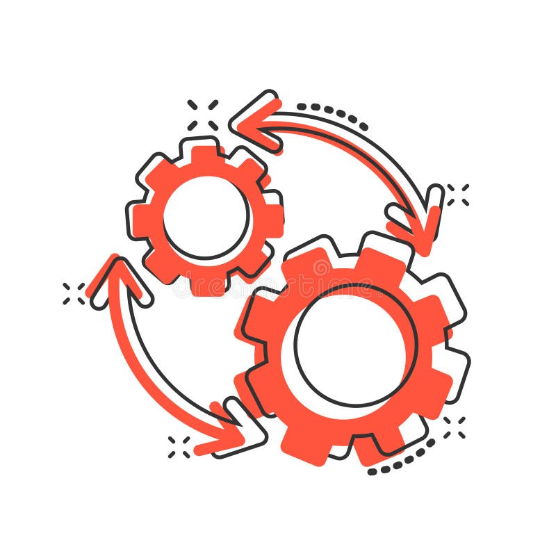 Workflow Icon in Comic Style. Gear Effective Cartoon Vector ...