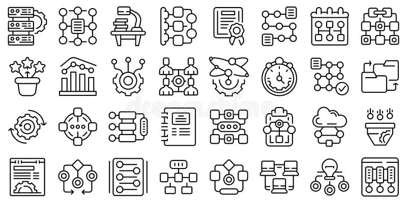 Workflow Icons Set Outline Vector. Sitemap Plan Stock Vector ...