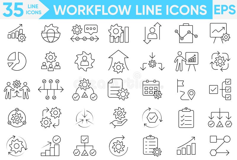 WorkFlow Line Icon Set. Planning, Progress, Server, Flowchart and More ...