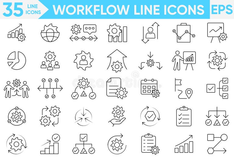 WorkFlow Line Icon Set. Planning, Progress, Server, Flowchart and More ...
