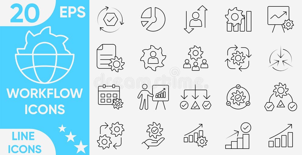 WorkFlow Line Icon Set. Planning, Progress, Server, Monitoring ...