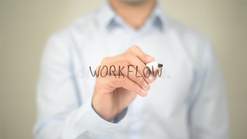 WorkFlow, Man Writing on Transparent Screen Stock Photo - Image of ...