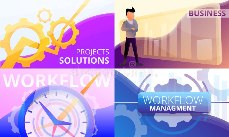Workflow Management Banner Set, Cartoon Style Stock Vector ...
