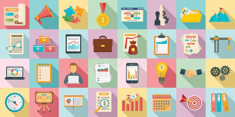 Workflow Management Icons Set, Flat Style Stock Vector - Illustration ...