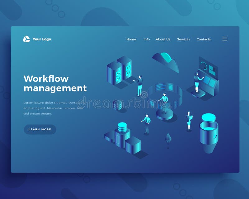 Workflow Management Isometric Landing Page Template Workplace ...