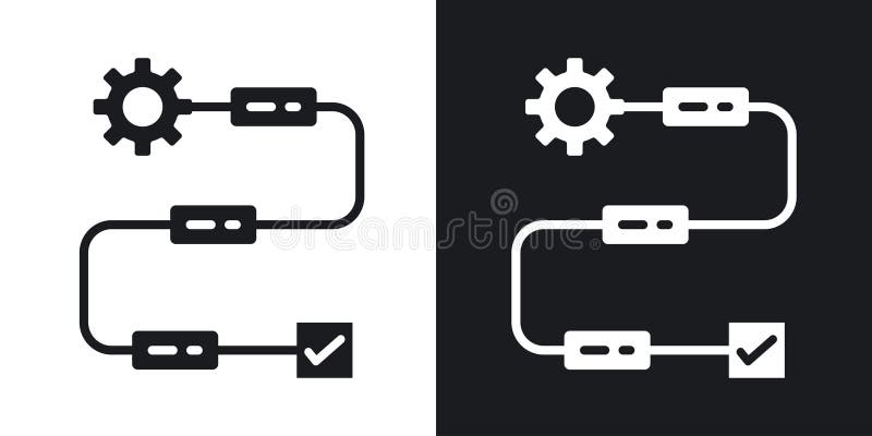 Workflow Process Icon Set. Operations Gear and System Flow Vector Symbol in a Black Filled and ...